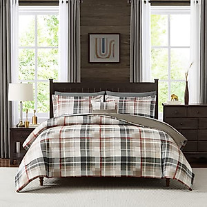 MaiRêve Queen Comforter Set, Plaid Design Comforter Set 8 Pieces, All Season Comfortable Bedding Sets Queen, Lightweight, Warm and Breathable (Khaki, Queen, 90"x90")