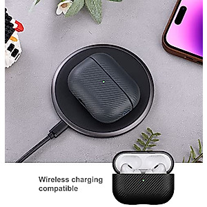 LOPIE Case (Not for AirPods Pro 1st Gen), Handmade AirPods Pro 2nd Generation Case Protective Cover, Carbon Fiber Style Vegan Leather Case for Men/Women - Black
