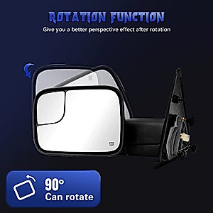 PZ Driver and Passenger Side Tow Mirrors with POWERED HEATED Without SIGNAL BLACK,Replacement Fit For 02-08 for Dodge for Ram 1500 03-09 for Dodge for Ram 2500 3500
