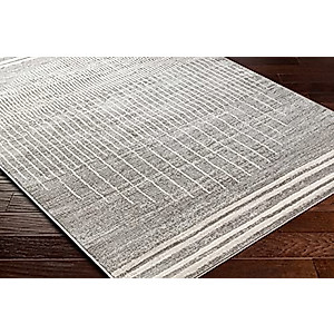 Hauteloom Angus Contemporary Bedroom Living Room Farmhouse Area Rug - Art Deco Boho Carpet - Mid Century Round Southwestern - Native American - Light Grey, Dark Gray, Beige - 5'3" x 7'1"