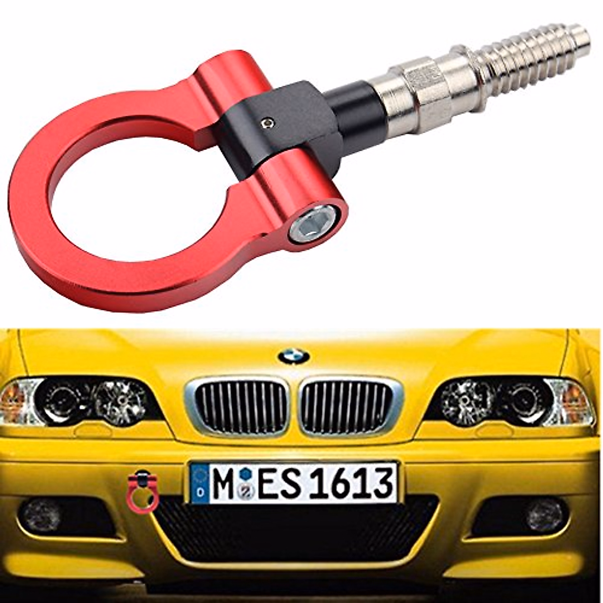 DEWHEL Aluminum Track Racing Front Rear Bumper Car Accessories Auto Trailer Ring Eye Towing Tow Hook Kit Red compatible with BMW 1 3 5 Series X5 X6 E36 E39 E46 E82 E90 E91 E92 E93 E70 E71 Mini Cooper