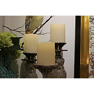 Set of 3 Outdoor IP44 Warm White LED Rainproof Waterproof Flameless Battery LED Pillar Candles with Remote and Timer, Plastic, Won't Melt, Weather Resistant Design 3 x 4", Timer 24hours