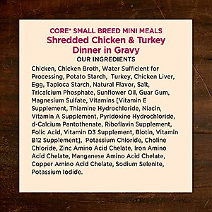 Wellness CORE Natural Grain Free Small Breed Mini Meals Wet Dog Food, Shredded Chicken & Turkey Dinner in Gravy, 3-Ounce Pouch (Pack of 12)