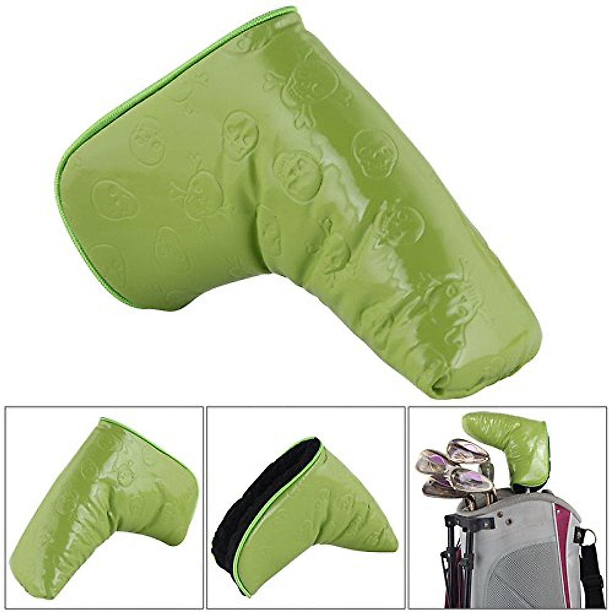 Green Skull PU Leather Putter Cover Headcover For Titleist Ping Blade Taylormade