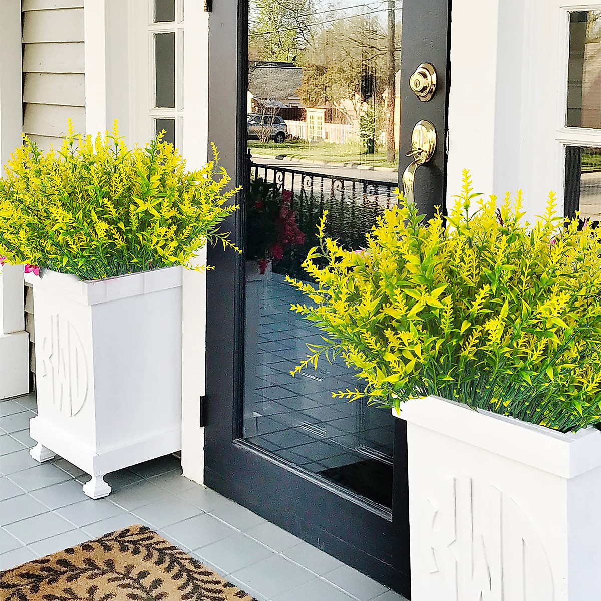 AITISOR 12 Bundles Artificial Lavender Flowers Outdoor Fake Flowers for Decoration UV Resistant No Fade Faux Plastic Plants Garden Porch Window Box Décor (Yellow)