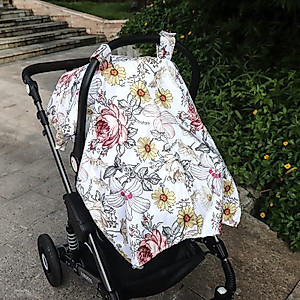 Floral Baby Car Seat Canopy Soft Minky Plush Dotted Backing Baby Car Seat Cover Girls,Floral Baby Poncho for Girls, Toddler Minky Wear Hooded Warm Winter Outerwear Capes Poncho Coat With Zipper