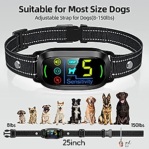Dog Bark Collar, FAFAFROG Rechargeable Smart Barking Collar, Anti Bark Training Collar with 5 Adjustable Sensitivity Beep Vibration Shock, Bark Shock Collar for Large Medium Small Dogs (Black)