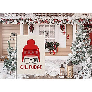 Christmas Winter Garden Flag Hat Garden Flag Oh Fudge Season Farmhouse Decorations Burlap Vertical Double Sided Yard Lawn Outdoor Decor 12.5 x 18 Inch