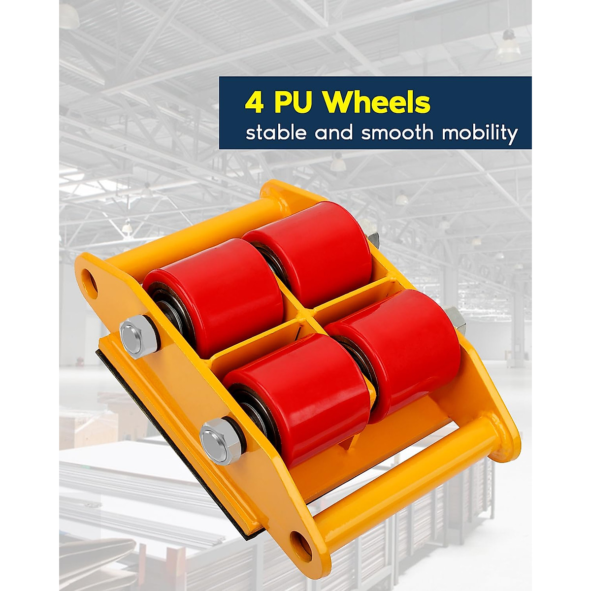 FAHKNS Machinery Moving Skate Heavy Duty Machinery Skates Cargo Mover 6T Machine Skates with 360° Rotation Cap 4 PU Rollers for Heavy Duty Industrial Moving Equipment(Yellow)