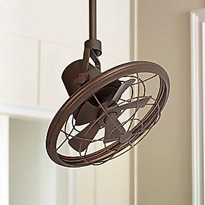 Casa Vieja 18" Big Sky Modern Industrial Indoor Outdoor Ceiling Fan Oil Rubbed Bronze Brown Cage Head Adjustable Damp Rated for Patio Exterior House Home Porch Gazebo Garage Barn