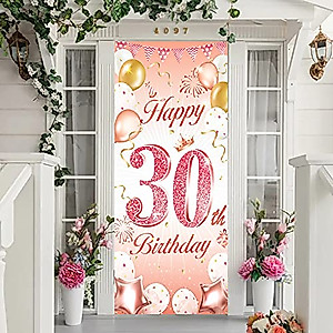 DPKOW Rose Gold 30th Birthday Party Decoration for Woman, Rose Gold 30th Birthday Banner for Backdrop Door Decoration,30th Birthday Background Banner for Garden Wall Decoration, 185 x 90cm Fabric