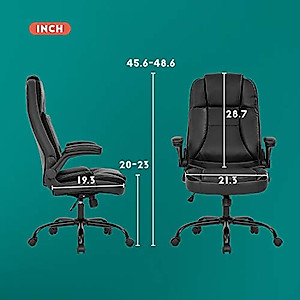 Office Chair Ergonomic Desk Chair PU Leather Computer Chair with Lumbar Support Flip up Armrest Task Chair Rolling Swivel Executive Chair(Black)