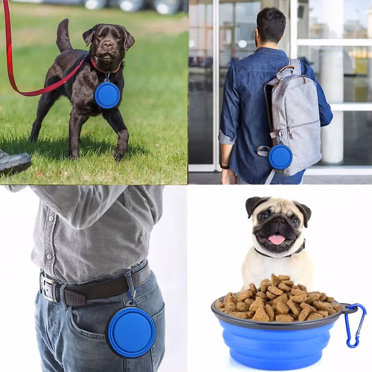 XL Collapsible Dog Food and Water Bowls with Bone-Shaped Waste Bag Holder, Includes 300 Biodegradable Bags - Set of Two 40 Oz Pet Feeding, Watering Bowls for Traveling, Camping, Hiking, and Kennel