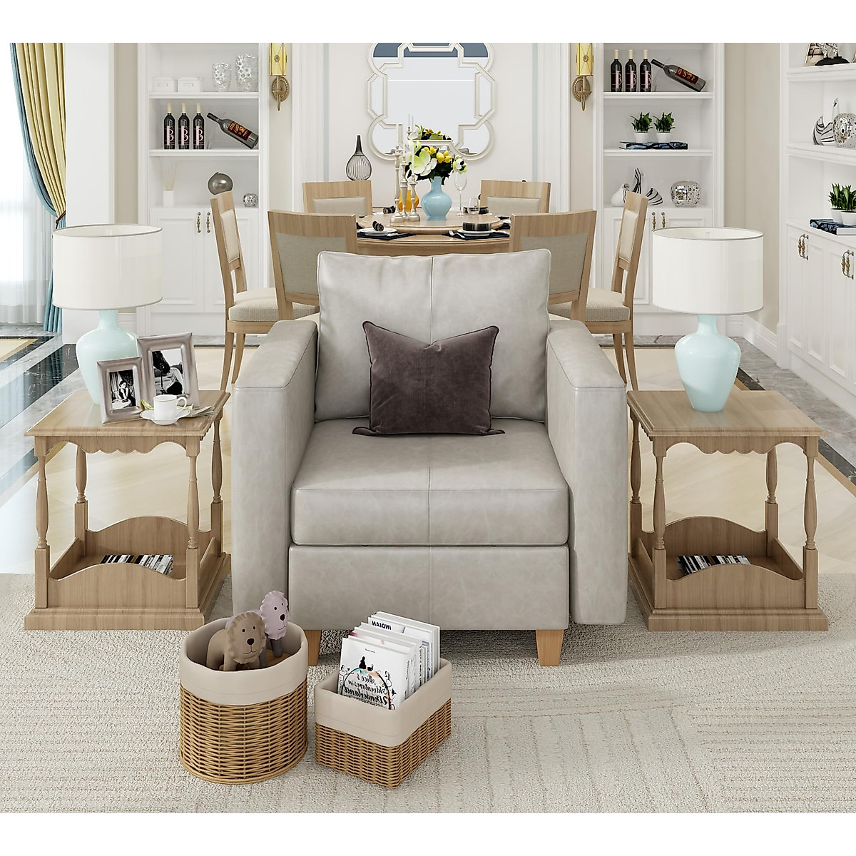 EASE MOOSE Modular Sectional Accent Chair with Storage Seat, Faux Leather Armchair Modern Single Sofa Club Chair for Living Room