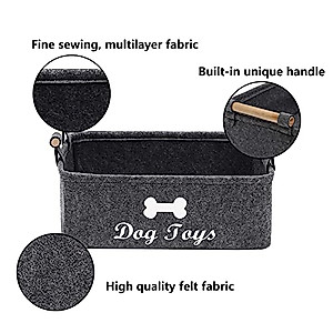 Geyecete Dog Toys Storage Bins - with Wooden Handle,Decorative Basket Rectangular Soft Felt Storage Bin Organizer Basket Pet Supplies Storage Basket/Bin Kids Toy Chest Storage Trunk(Dog-Grey)