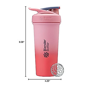 BlenderBottle Strada Sleek Shaker Cup Insulated Stainless Steel Water Bottle with Wire Whisk, 25-Ounce, Flamingo Ombre