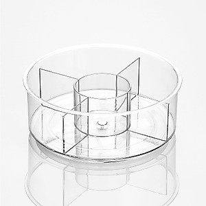 mDesign Lazy Susan Turntable Divided Plastic Spinner for Kitchen Pantry, Fridge, Cupboard, or Counter Organizing, Fully Rotating Organizer for Tea Bags, 9" Round - Lumiere Collection - Clear