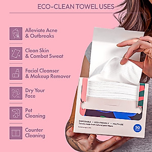 FOMIN Disposable Face Towels - 50 Count (1 Pack) 100% Biodegradable Ultra-Soft Face Towelette For Washing Face & Makeup Removal, 1ST Certified Vegan & Cruelty Free Facial Washcloth for All Skin Types