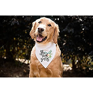 YHTWIN She Said Yes Wedding Dog Bandana, White Flower Pattern Cotton Triangle Dog Scarf, Dog Engagement Wedding Announcement Photo Props Accessories for Pet Dog Lovers Gifts