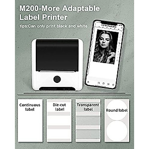 M200 Label Maker Machine - Portable Bluetooth Thermal Label Maker Printer Compatible with Android & iOS, with One Roll 40x60mm Clear Thermal Labels