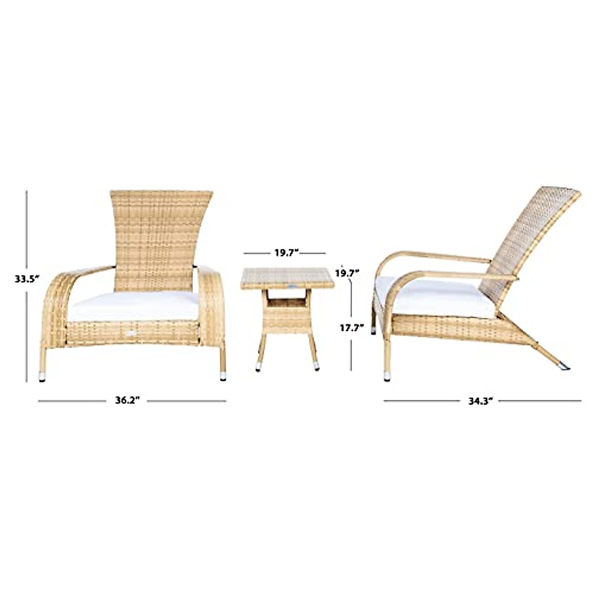 Safavieh Outdoor Collection Edna Natural/White Cushion 3-Piece Lounge Set PAT7719D