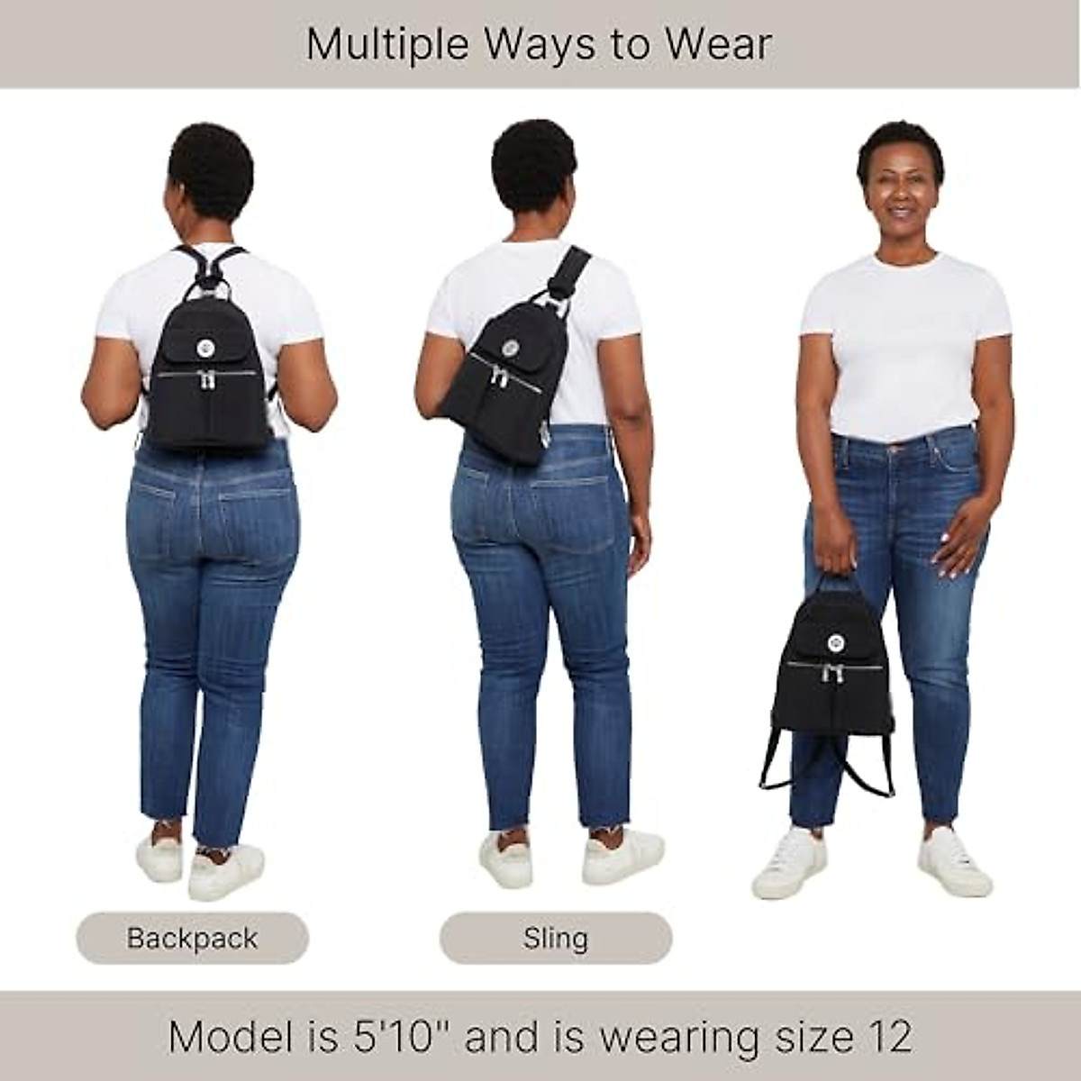 Baggallini Naples Convertible Small Daypack Sling Crossbody, Sterling Shimmer