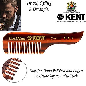 Kent 83T Small Gentleman's Beard and Mustache Pocket Comb, Fine Toothed Pocket Size for Facial Hair Grooming and Styling. Saw-cut of Quality Cellulose Acetate, Hand Polished. Hand-Made in England