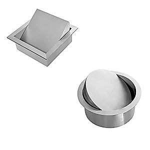 304 Stainless Steel Square Round Built-in Drop in Counter Bench Top Trash Waste Garbage Chute Flip-top Cover Lid Hotel Public (Square 180mm(7.09"))