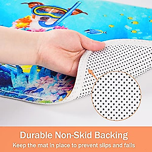 Likiyol 4 Pcs Funny Dog Shower Curtain Sets with Non-Slip Rugs, Toilet Lid Cover and Bath Mat, Blue Ocean Shower Curtain with 12 Hooks, Cute Kids Bathroom Decor