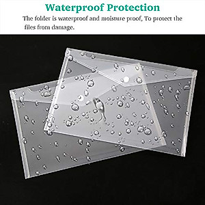 Clear Document Folders Transparent Filing Envelopes Waterproof Plastic Envelopes File Holder Filing Document Poly Envelope with Snap Button Closure for A4 Letter Paper Size (White/5 Pcs )