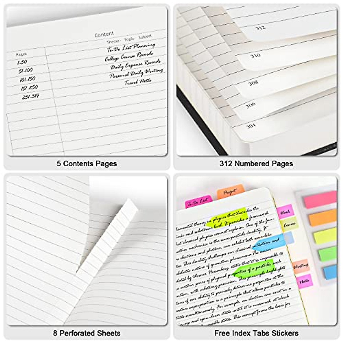 OFFIGIFT 5 Pack College Ruled Notebook, 312 Numbered Pages Thick Notebooks Bulk, 100gsm No Bleed Paper Hardcover Leather Journal, Lined Journal Notebook Set for Women Men School Office, A5, Teal