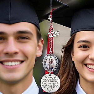 ARHTF 2025 Graduate Memorial Photo Charm Tassel Memorial Charm Class of 2025 Graduation 2025 DIY in Memory Mortarboard Decoration for Cap and Gown Ceremony Charms (silver)