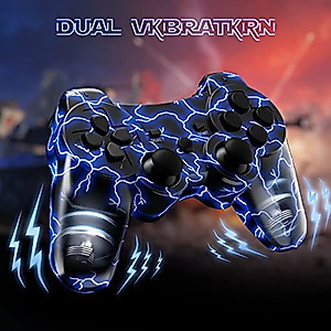 Kujian Controller for PS3 2 Pack Wireless Controller for Playstation 3 6-axis Thunderbolt Style Dual Vibration Gaming Controller with 2 Charging Cord(Red and Blue)