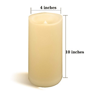 2 Pack Outdoor Flameless LED Pillar Candles Battery Operated Flickering Lights with Timer Plastic Resin Lights for Christmas Home Garden Decoration Baby Birthday Party Bridal Shower Decor 4x10 Inches