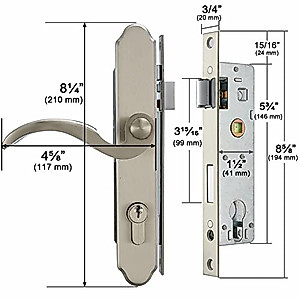 HTH HTHomeprod Solid Brass Lever Handle Set for Screen/Storm Doors, Mortise Lock with Double Cylinder for Higher Security, Fit for 1 in. Or 1.38 in. Thickness Door, Satin Nickel