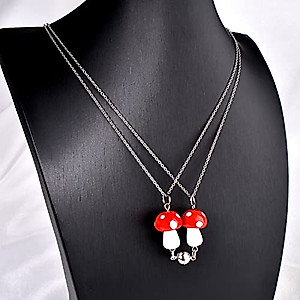 Best Friend Necklaces for 2 Girls Cute Friendship Necklace Gift for Women Magnetic Mushroom Necklace Pendant Birthday Gifts for Her Funny Matching BFF Jewelry for Teen Girls Sister Bestie Couples