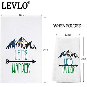 LEVLO Camping Kitchen Towel Camping Life Gift Let's Wander Camper Tea Towels Housewarming Gift Waffle Weave Kitchen Decor Dish Towels (Let's Wander)