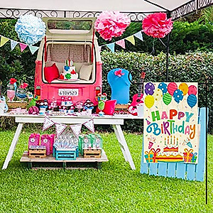 WATINC Happy Birthday Garden Flag Burlap Yard Signs Vertical Double Sided Readable Birthday Cake Banner House Flags Poster Party Decorations Supplies for Indoor Outdoor Lawn 12.4 x 18.2 Inch