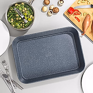 Russell Hobbs RH01832EU Deep Roasting Pan, Non-Stick Carbon Steel Roaster, Tall Sides Baking Tray for Meats, Vegetables, Large Oven Tin, Family Size, Nightfall Stone Collection, Blue Marble, 39 cm