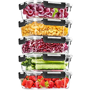 Skroam 5-Packs 36OZ Glass Food Storage Containers with Lids Airtight, Glass Meal Prep Container for Lunch, Pantry Organizers and Storage, Glass Lunch Boxes for Freezer to Oven Safe, Leak Proof