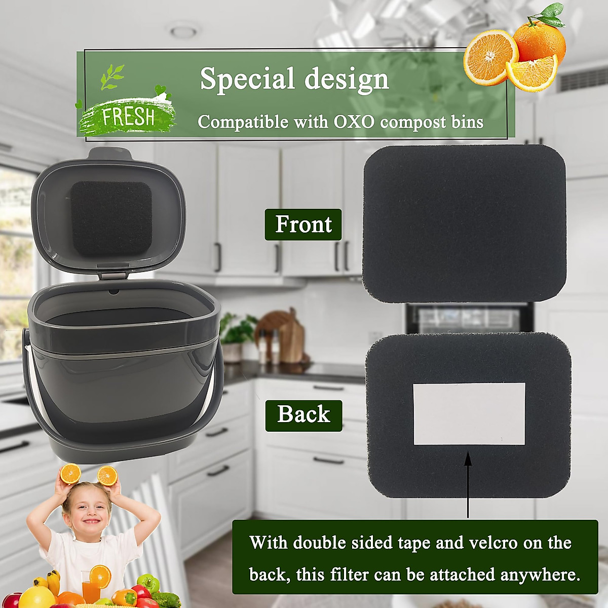 PurifyLogix Universal 6 Pack Odor Filters Activated Carbon Filters Replacement for Most Compost Bin, Compatible with Compost Bin Indoor Kitchen Compost Bucket 0.75/1.75 GAL (Universal)