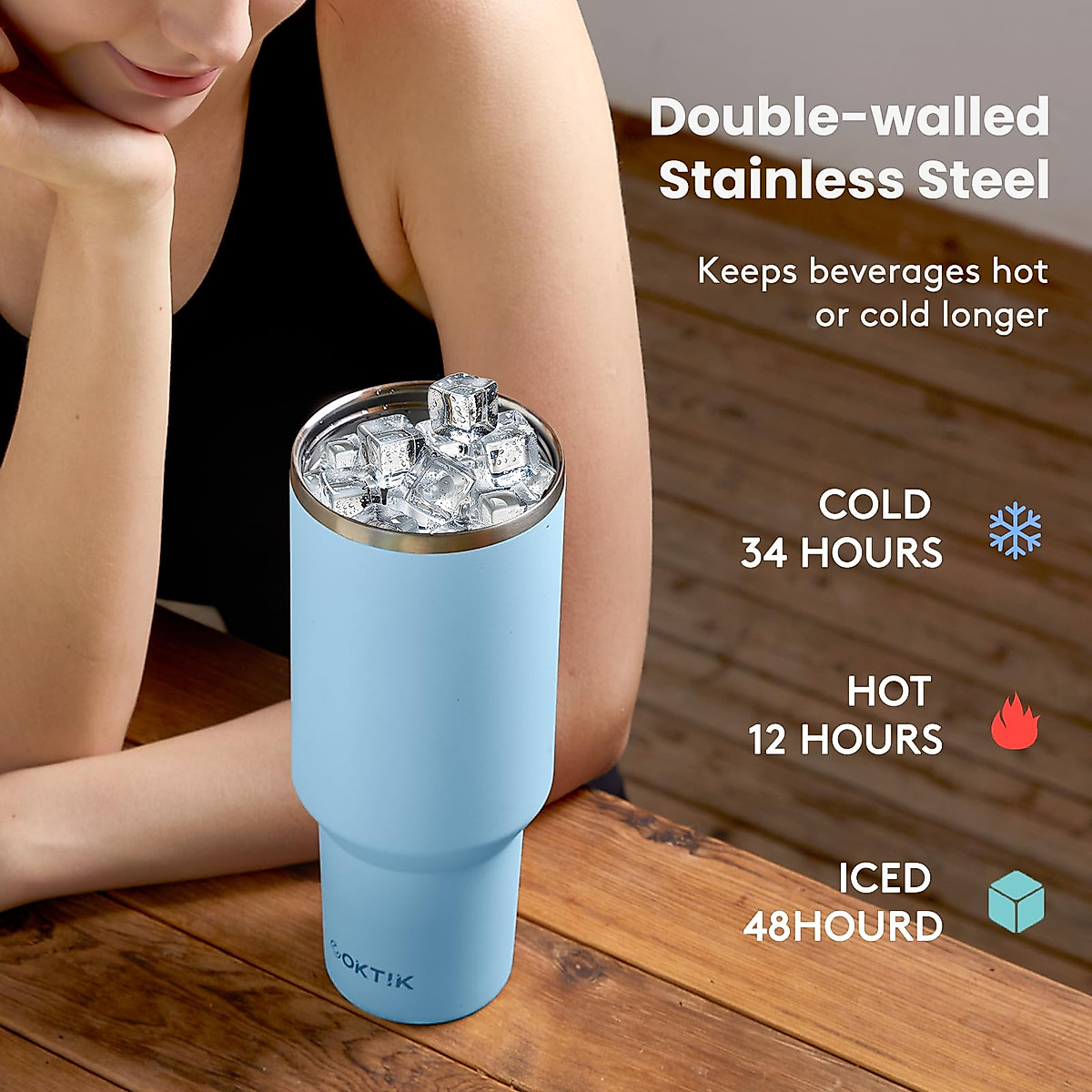 COKTIK 40 oz Tumbler with Handle and Straw, Double Insulated Tumblers with Flip Straw and Top Handle, Leakproof Tumbler, Stanley Cup, Insulated Water Bottle (Light Blue)