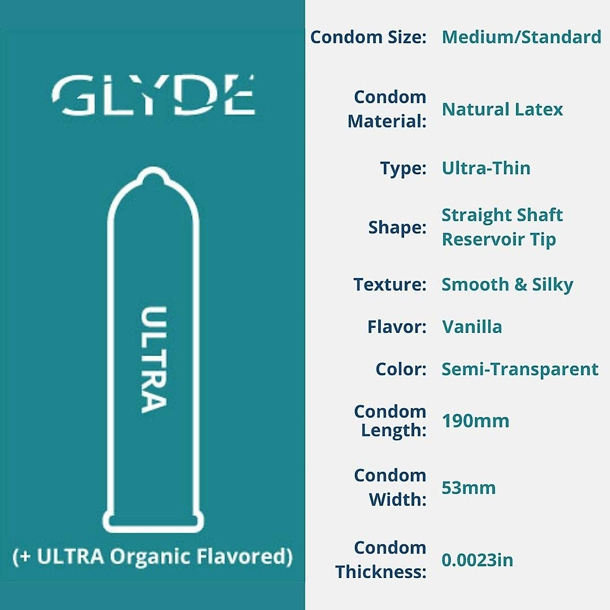 GLYDE Vanilla Flavored Ultra Thin Condoms - 4 Count - Organic Flavor Extract, Ultra-Thin, Vegan, Non-Toxic, Medium Size Natural Rubber Latex, 53mm Standard Fit