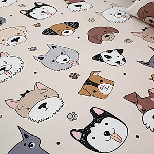 SDY 4PCS Dog Bedding Sheets Set Full Size, Cute Puppy Pattern Fitted Sheet Sets with Deep Pocket, Kawaii Bedroom Decor for Kids, Teens, Children, Baby, Boys, Girls and Animal Lovers (Dog, Full)