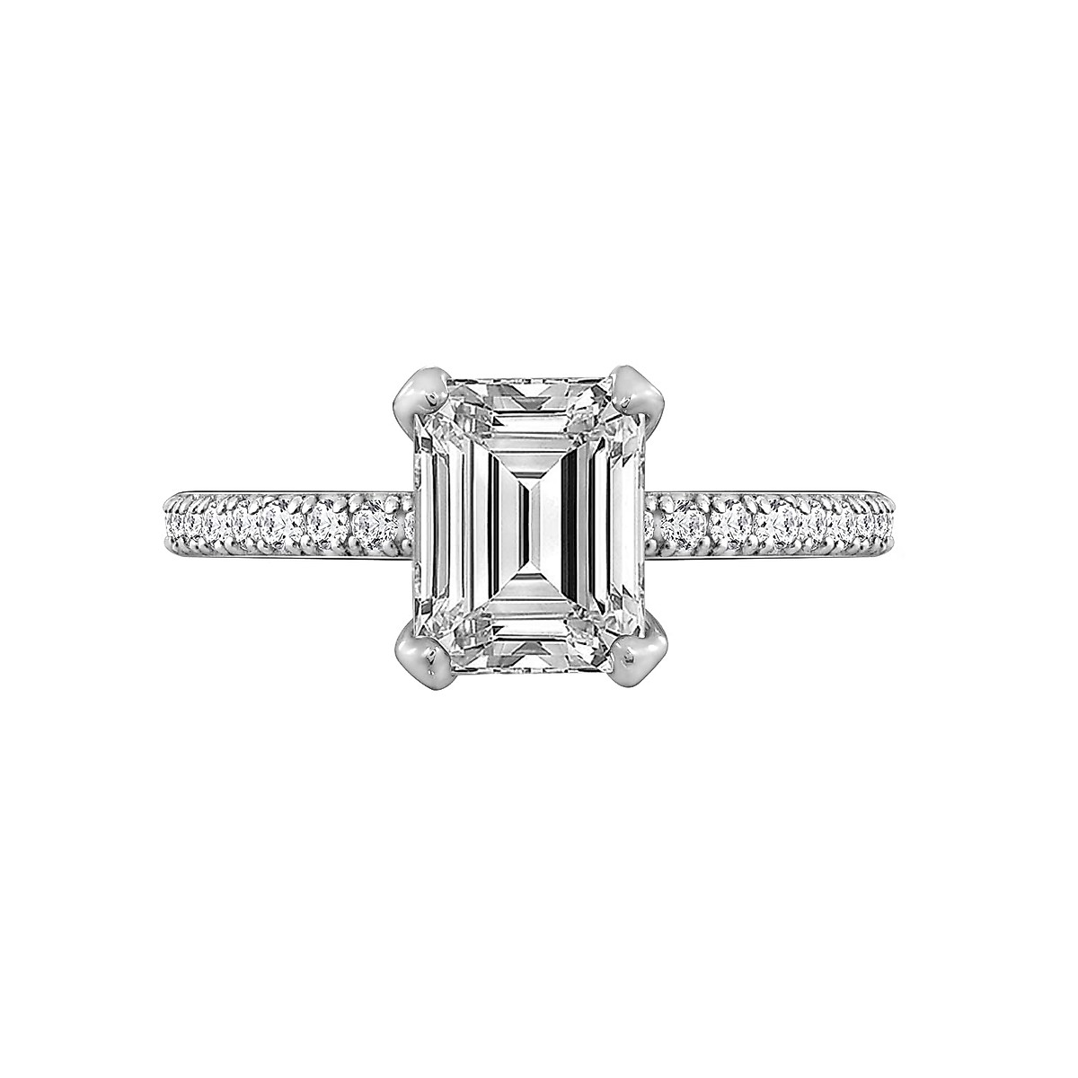 DIAMONBLISS Platinum Plated Silver Classic Emerald Cut Cubic Zirconia Cocktail Ring (8)