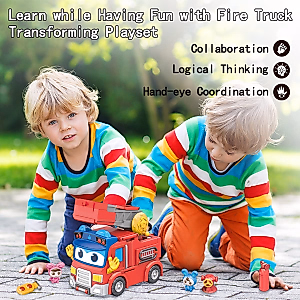 GO GO BUS STOP Fire Truck Action Figure Toy Vehicle Playsets, Cartoon Kids Play Truck with Rescue Ladder, No Sharp Edges, Safe and Durable Materials, Birthday Gift for Boys and Girls