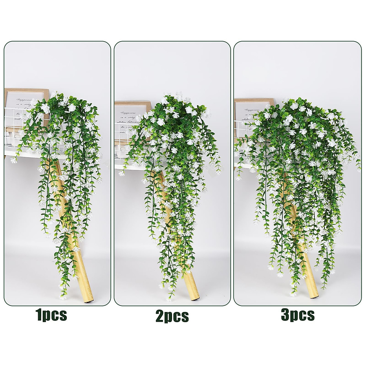 RECUTMS Artificial Hanging Plants Fake Hanging Plant Faux Eucalyptus Leaf Greenery Vine Outdoor UV Resistant Plastic Plants Home Garden Wedding Party Indoor Outdoor Decorations(White)