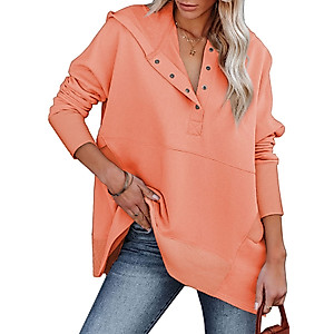AlavQ Fall Long Sleeve V Neck Pullover Hoodies Sweatshirt With Pockets For Women Tops with Pocket Plus Size Clothing Orange 1X