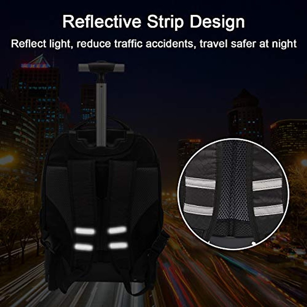 WEISHENGDA 18 inches Wheeled Rolling Backpack Small Suitcase Carry-on for Business Men Women College Books Laptop Travel Trolley Bag, Black