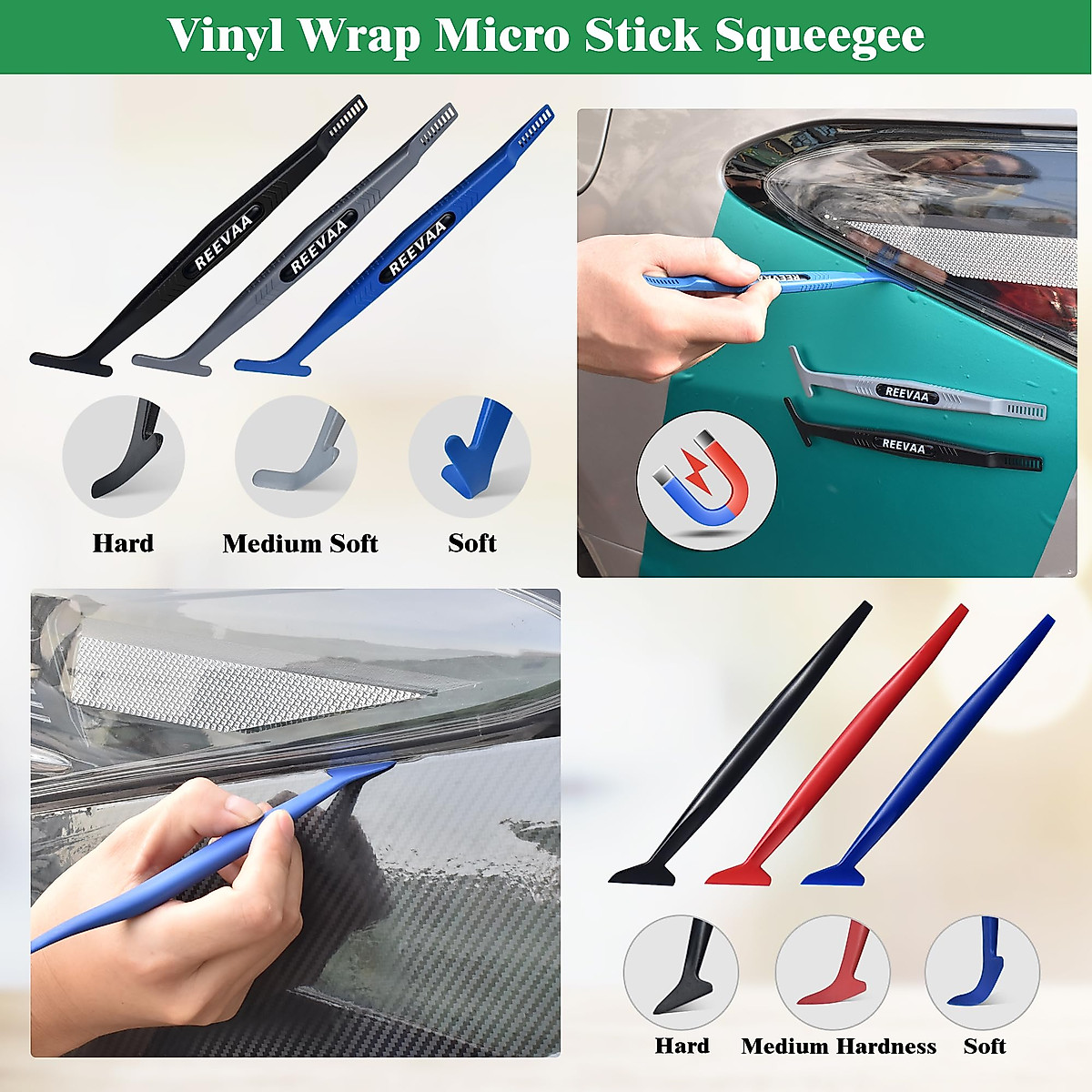 REEVAA Professional Vinyl Wrap & Window Tint Tools, 48PCS Tools Kit, Windshield & Magnet Micro Squeegee Kit